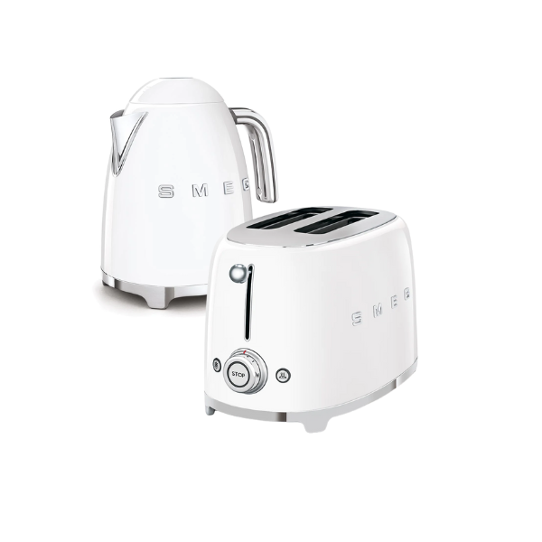 SMEG RETRO 1.7L KETTLE & 2 SLICE TOASTER WHITE COMBO KLF03WHSA + TSF01 ...