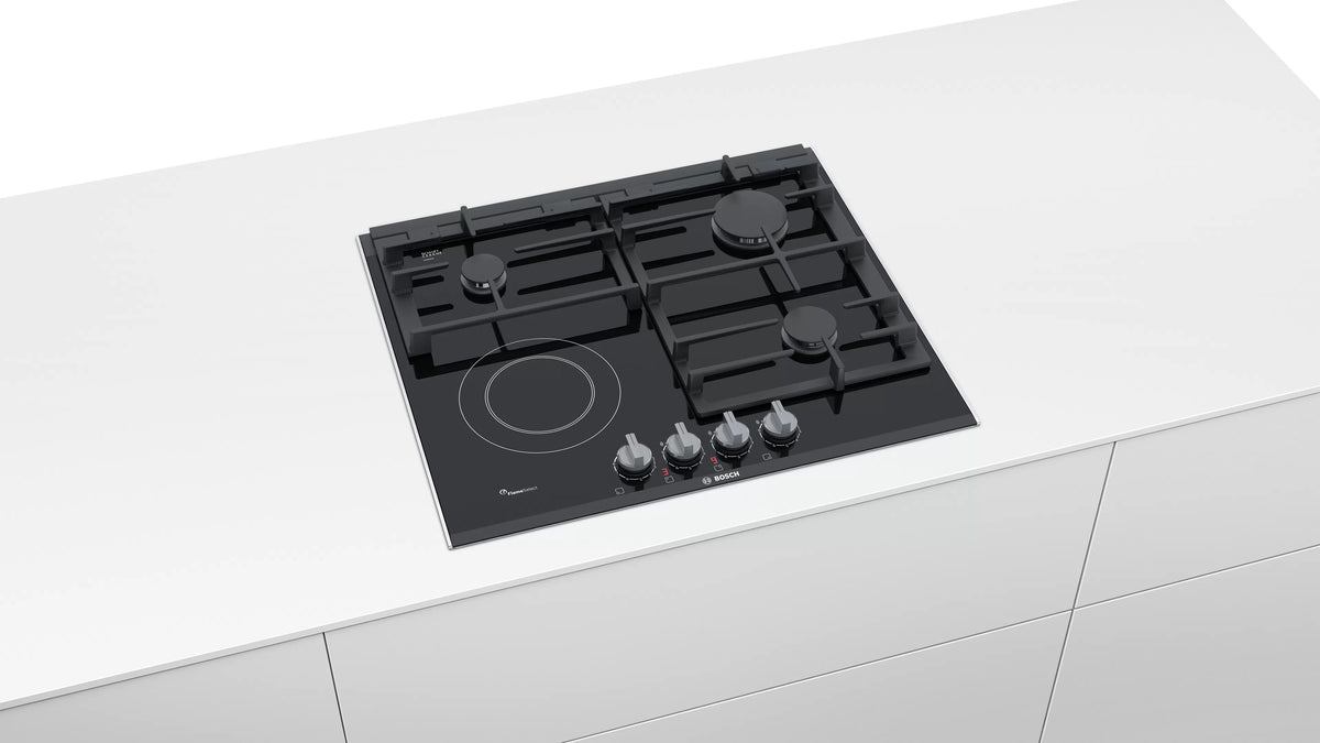 BOSCH 60CM GAS ELECTRIC HOB ON BLACK GLASS SERIES 8 - PRY6A6B70 ...